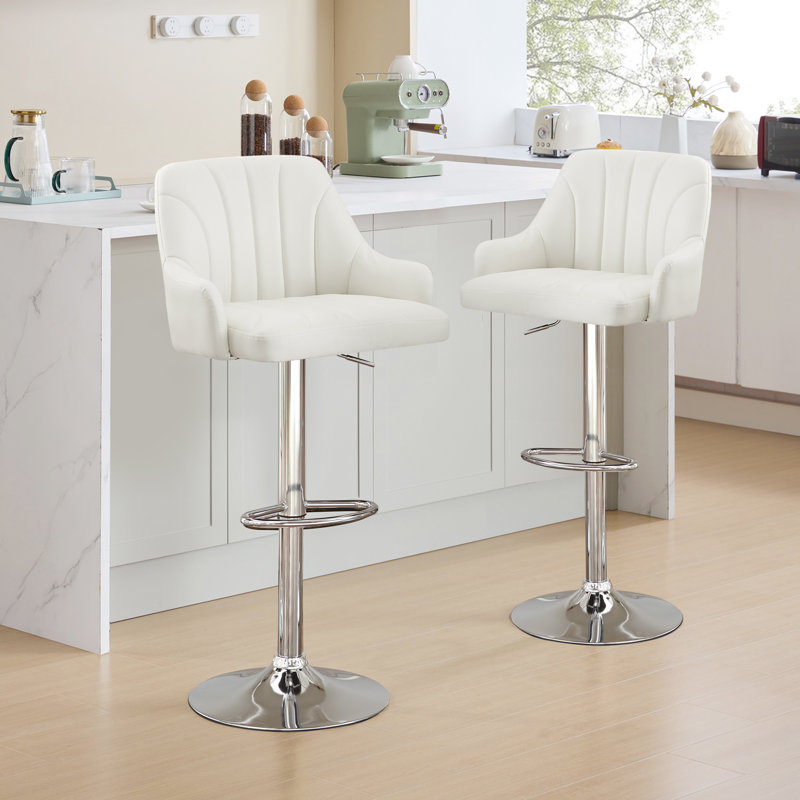 Wade Logan Aryelle Swivel Adjustable Kitchen Island Counter Height Bar Stools with PU Leather Reviews Wayfair